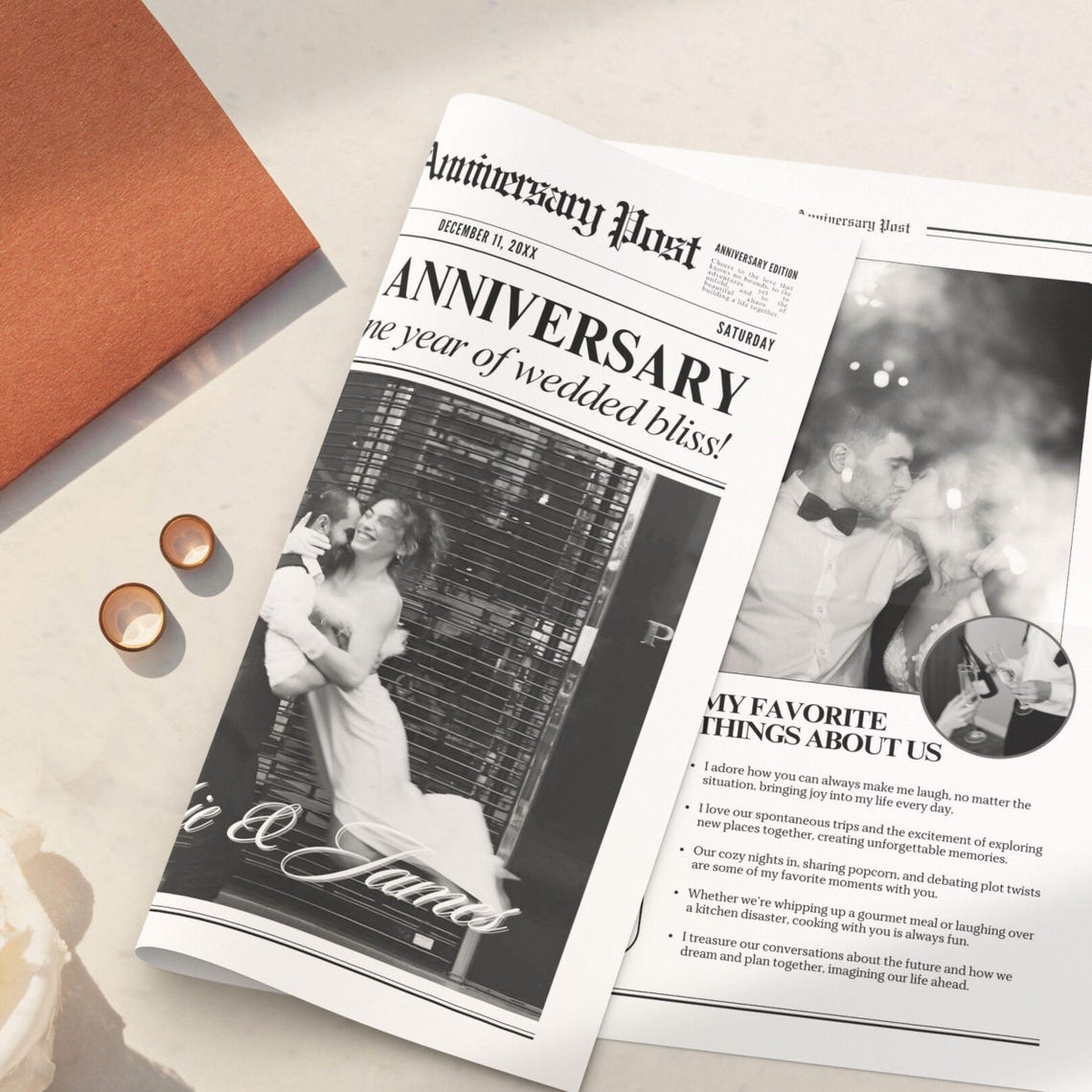 Wedding Anniversary Newspaper Template, 1 Year Anniversary Gift for ...