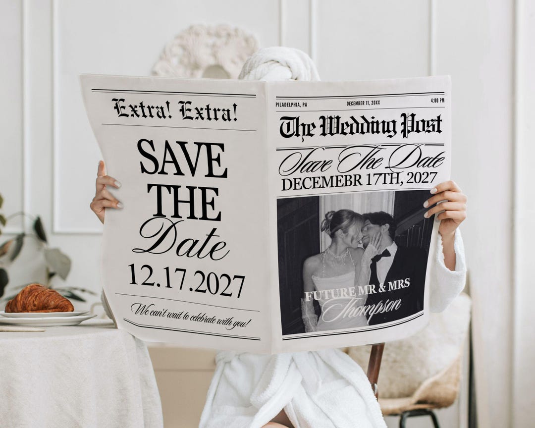 Save the Date Newspaper Template, Engagement Announcement, Wedding ...