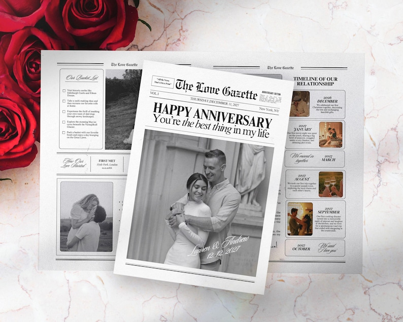 Couple Anniversary Newspaper Template, First Anniversary Gift for Wife ...
