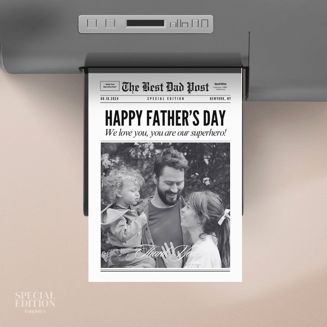 Newspaper Father's Day Canva Template, First Fathers Day DIY Gift for ...