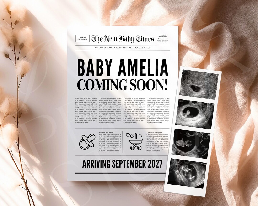 Editable Newspaper Baby Announcement Template, Pregnancy Announcement ...