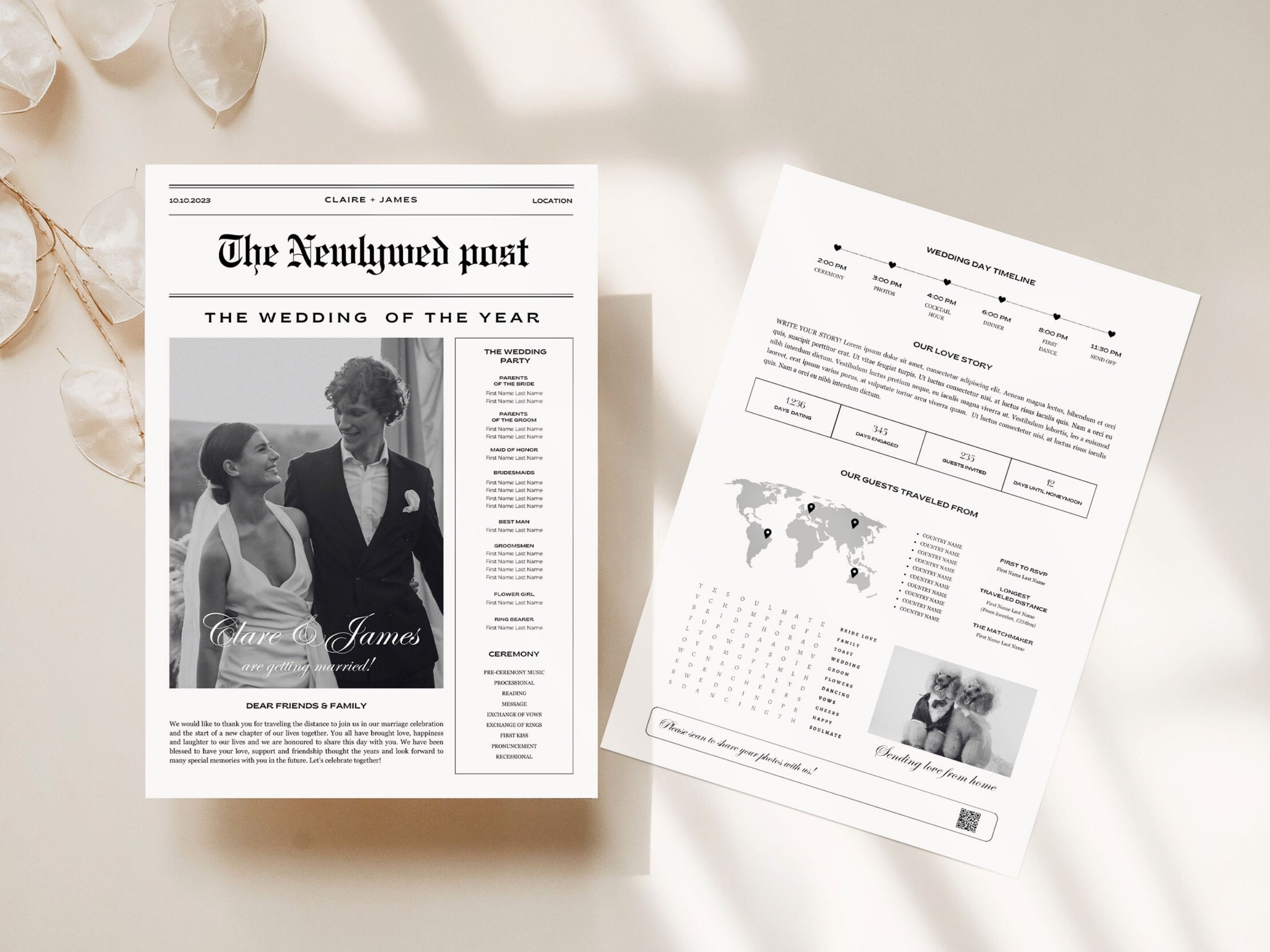 2 Sided Canva Wedding Newspaper Template Editable Newspaper - Etsy