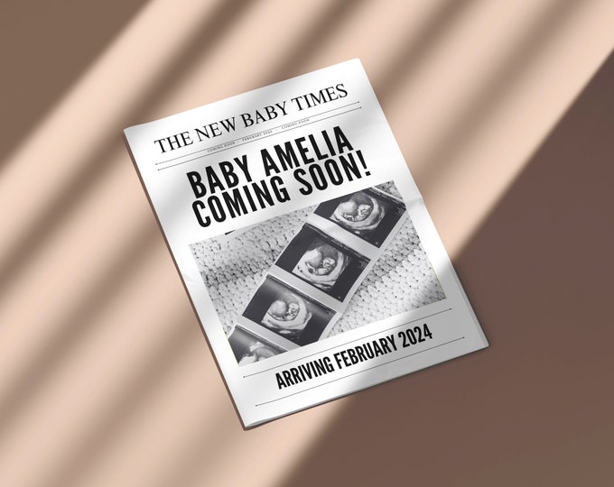 Newspaper Baby Announcement Template, Pregnancy Announcement Digital ...