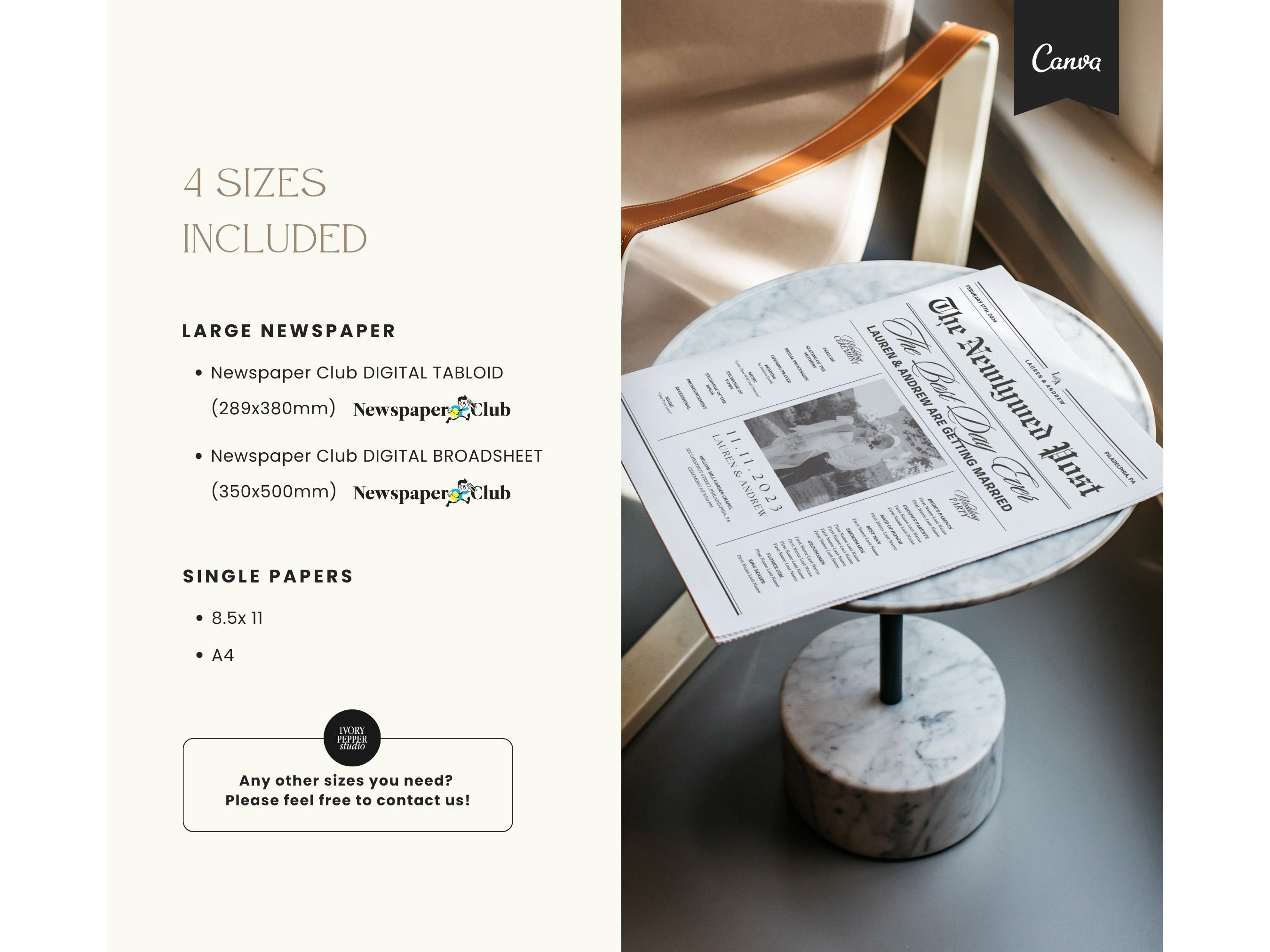 Canva Wedding Newspaper Template Large Newspaper Wedding - Etsy