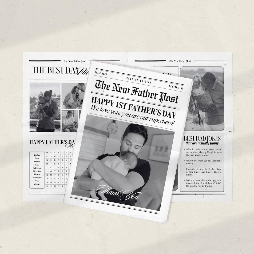Canva First Father's Day Newspaper Template, Printable Card for Dad ...
