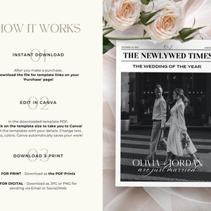 Canva Wedding Newspaper Template, Editable Newspaper Wedding Program ...