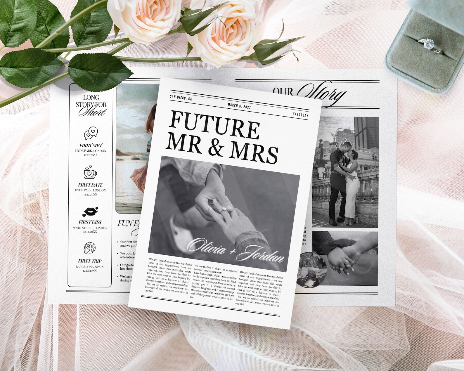 Canva Engagement Newspaper Template, Editable Future Ms and Mrs ...