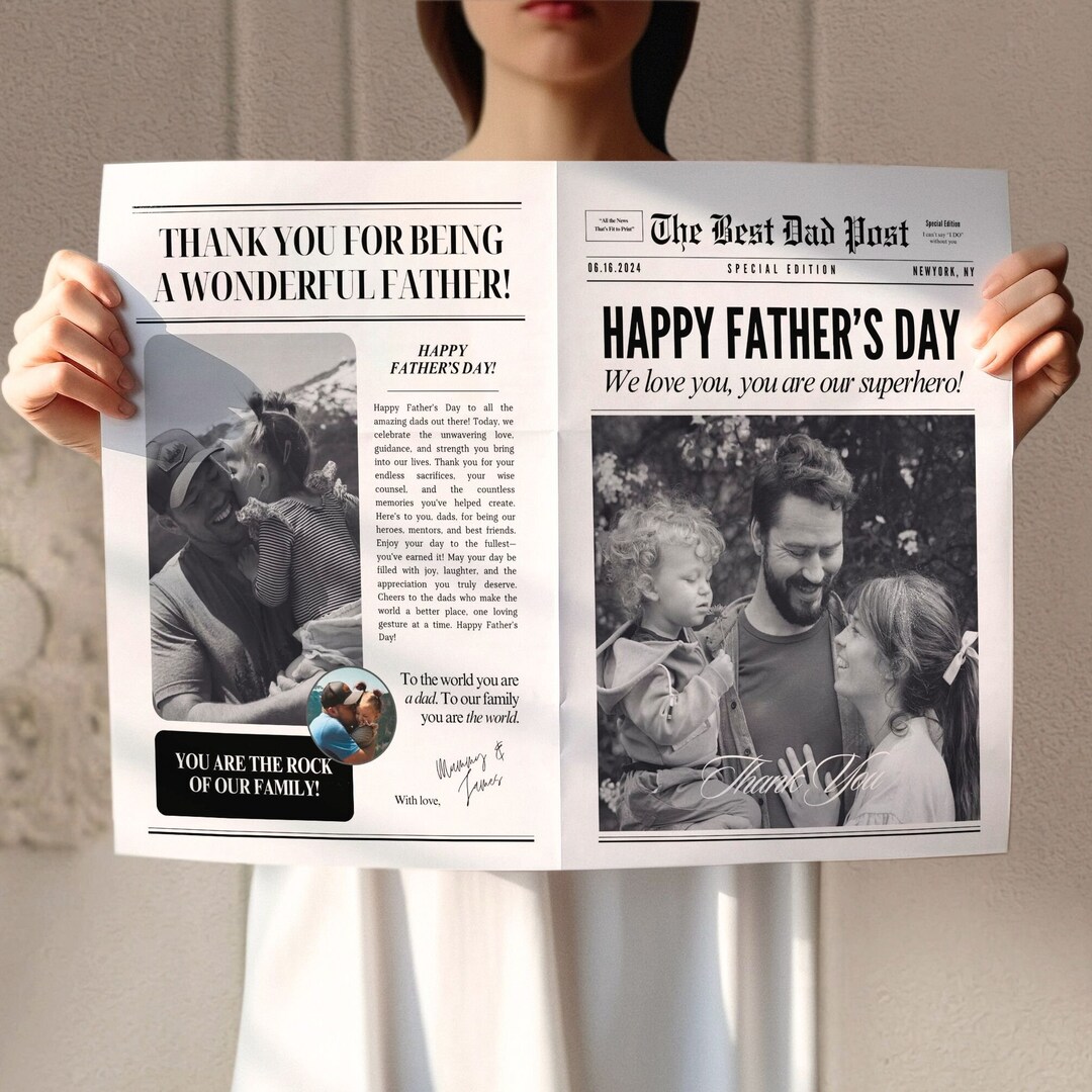 Newspaper Father's Day Canva Template, First Fathers Day DIY Gift for ...