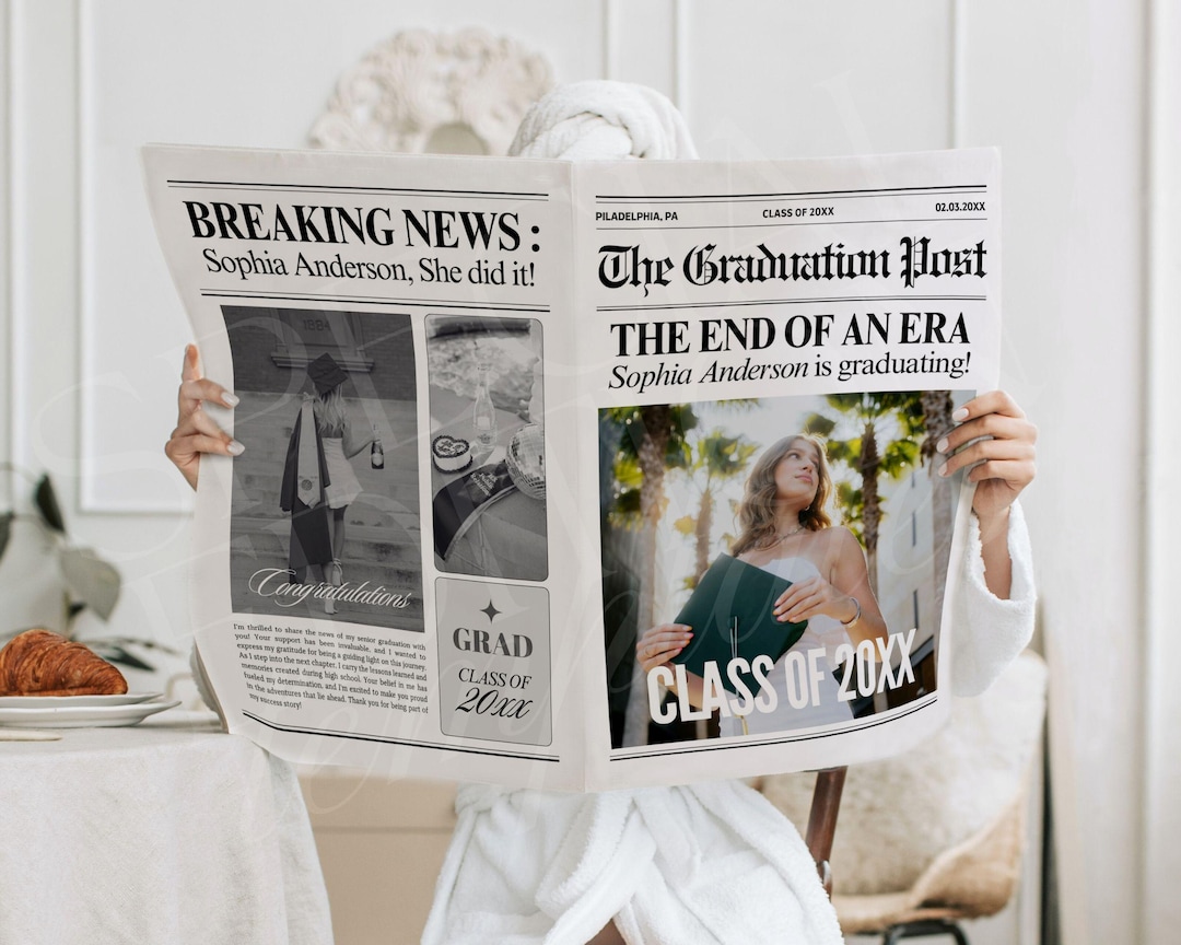 Canva Graduation Newspaper Template, Editable Newspaper Graduate, Large ...