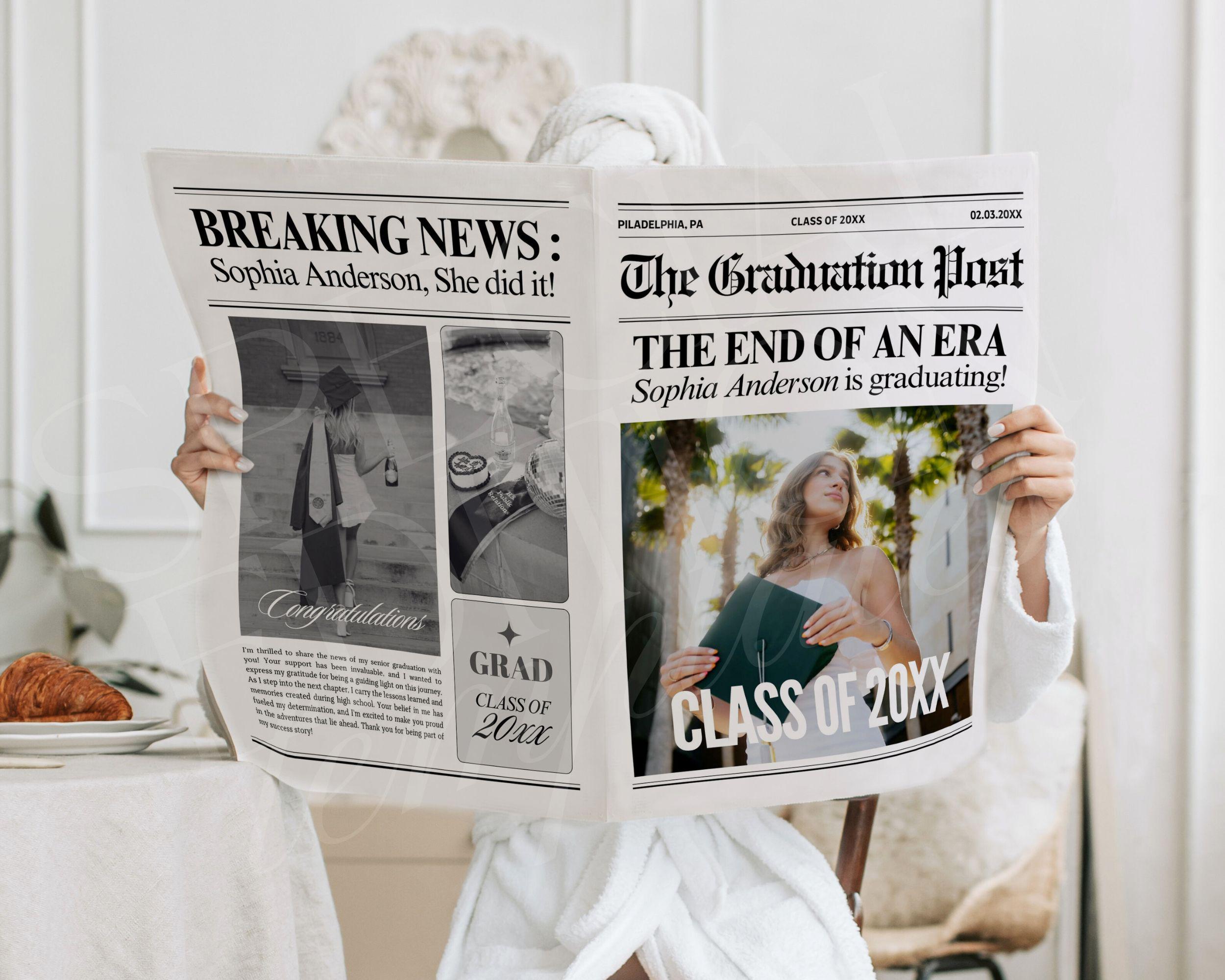 Canva Graduation Newspaper Template, Editable Newspaper Graduate, Large ...
