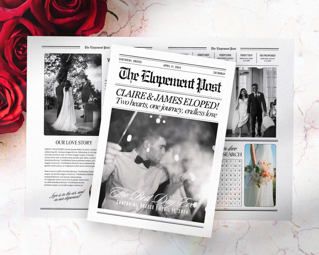Editable Elopement Newspaper, We Eloped Announcement, Printable ...