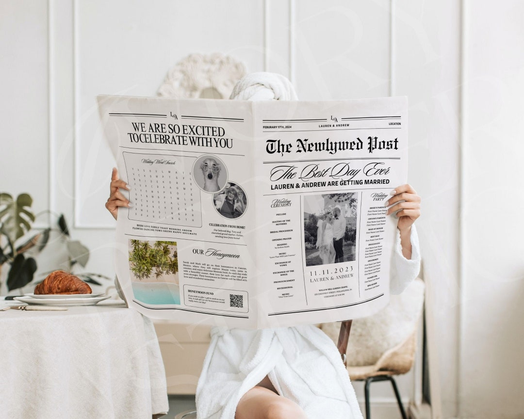 Large Newspaper Wedding Program, Canva Wedding Newspaper Template ...