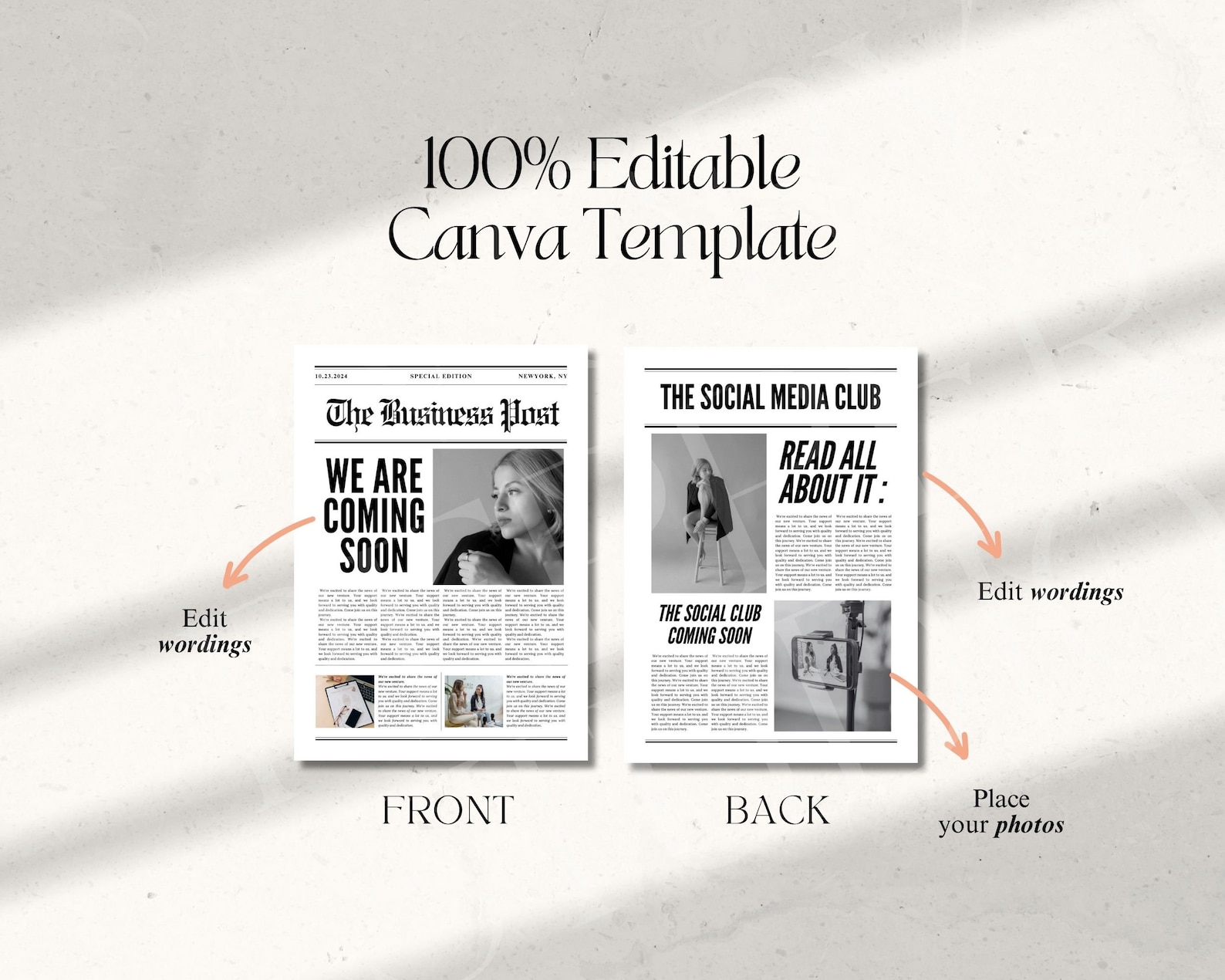 Editable Canva Business Newspaper Template, Large Newspaper New ...