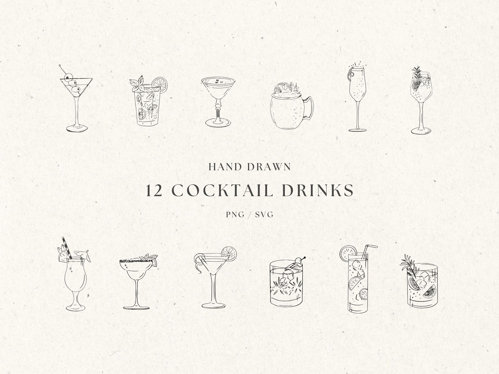 Signature Cocktail Illustration Svg Minimalist Bar Menu - Etsy