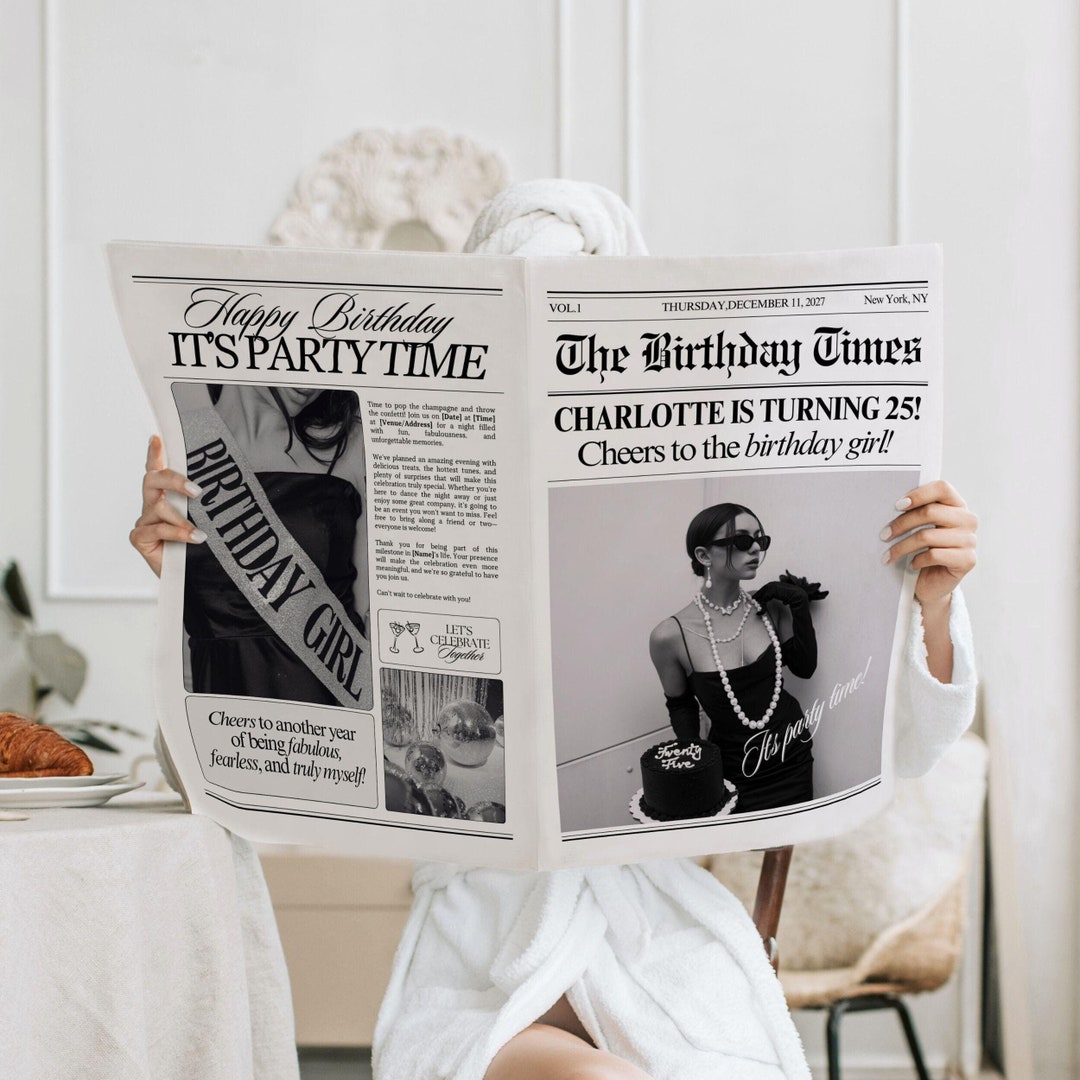 Canva Birthday Newspaper Template, Editable Newspaper Birthday, Large ...