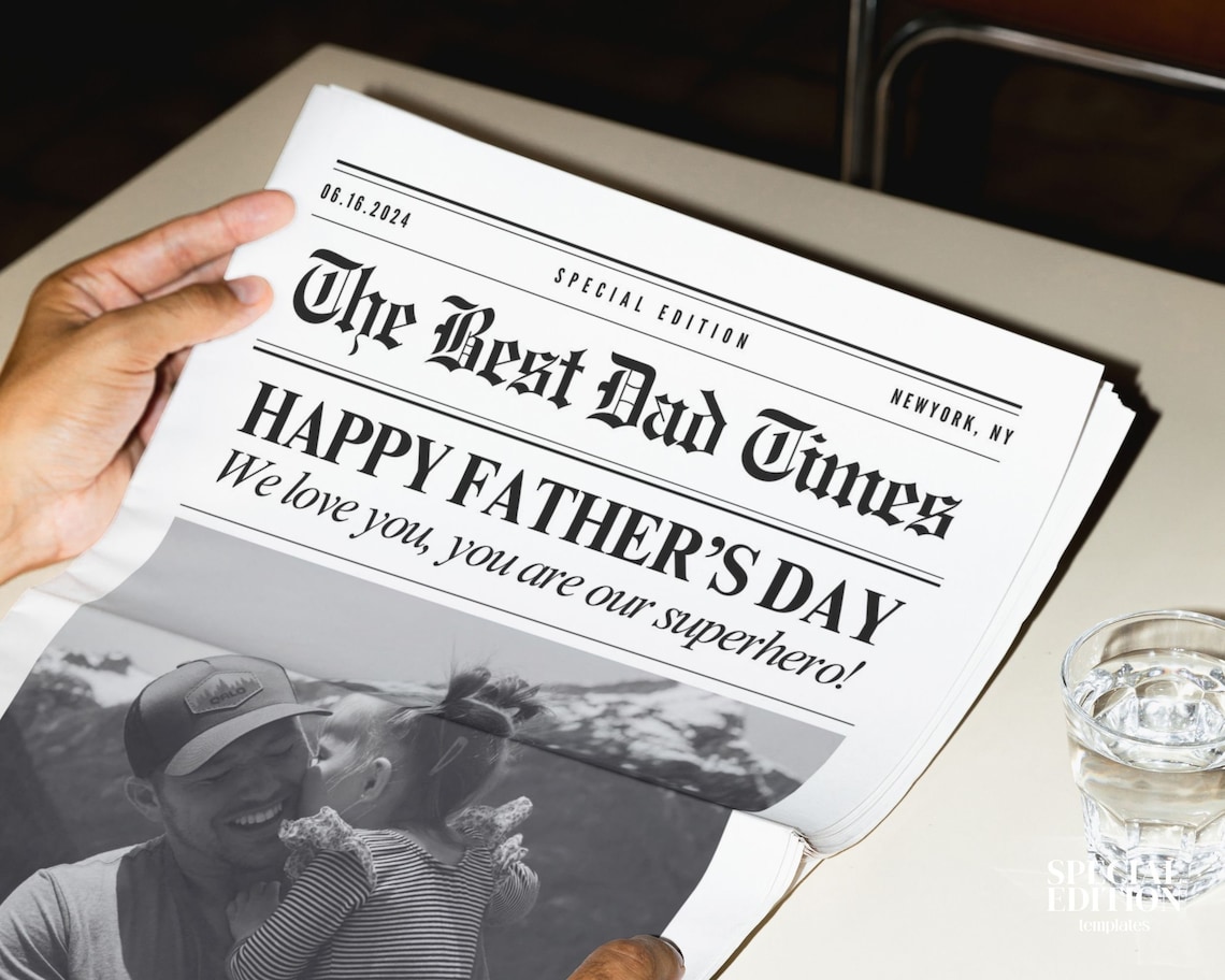 Fathers Day Newspaper Template, First Fathers Day DIY Gift for Husband ...