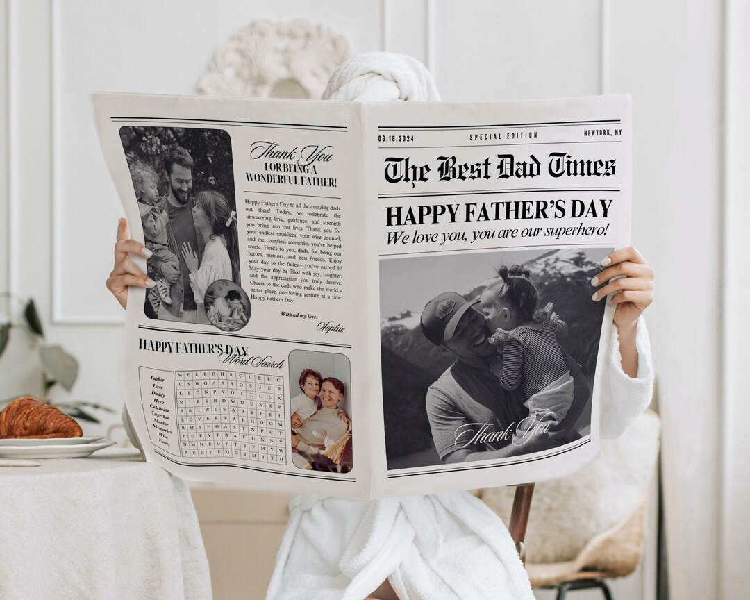 Fathers Day Newspaper Template, First Fathers Day DIY Gift for Husband ...