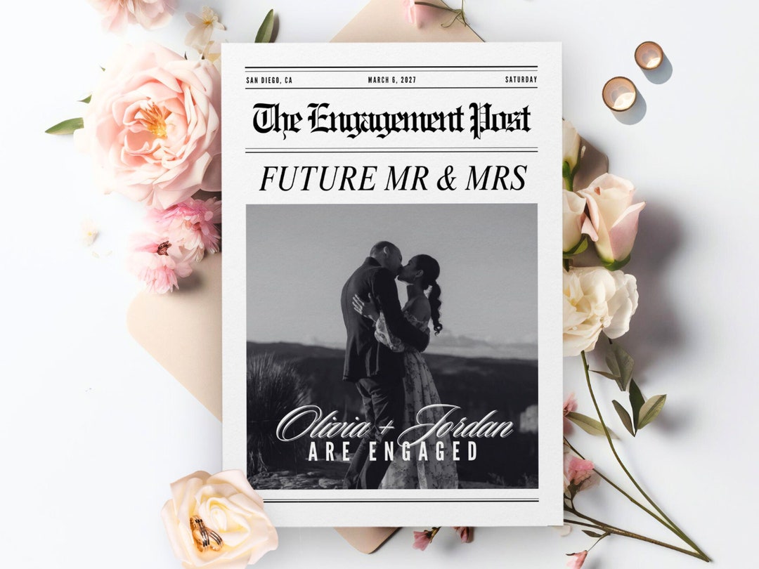 Editable Newspaper Wedding Engagement, Canva Wedding Engagement ...