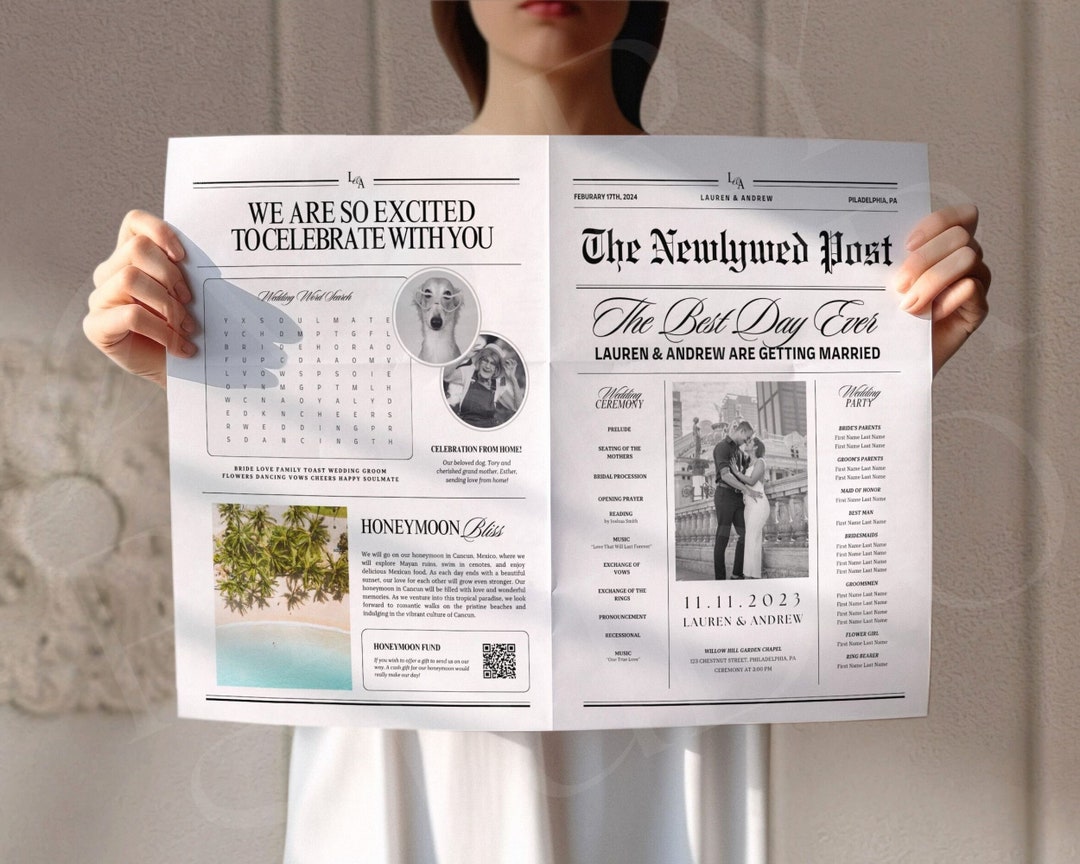 Canva Wedding Newspaper Template, Large Newspaper Wedding Program ...