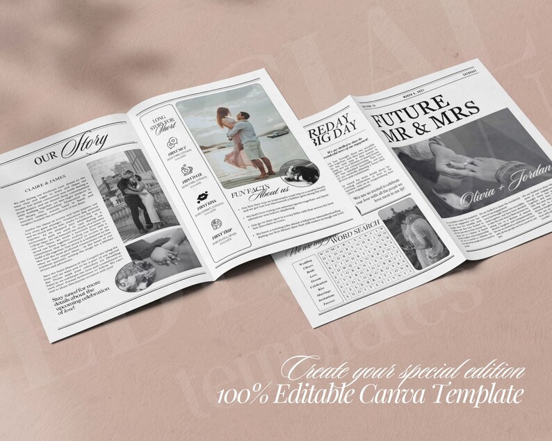 Canva Engagement Newspaper Template, Editable Future Ms and Mrs ...