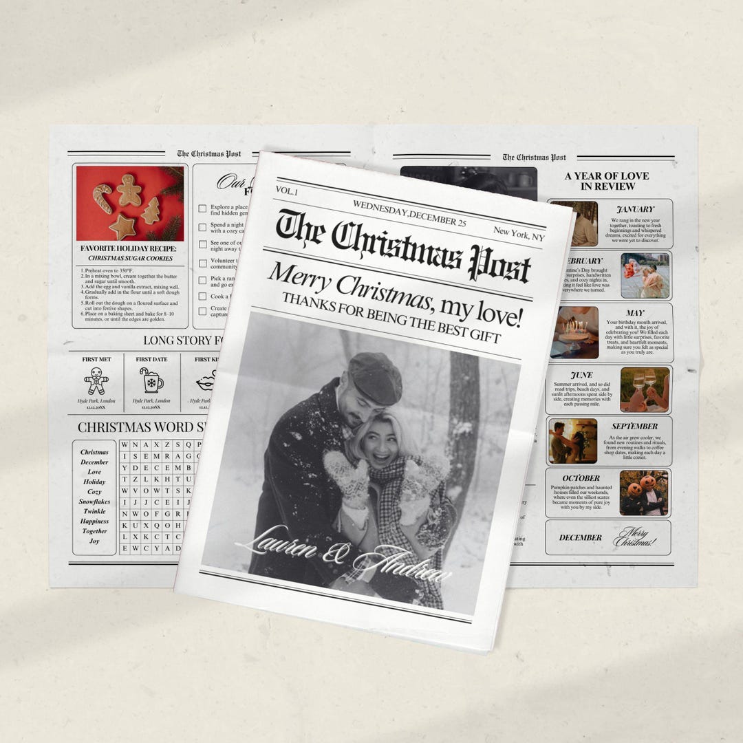 Couple Christmas Newspaper Template, Editable Christmas Newsletter Card ...