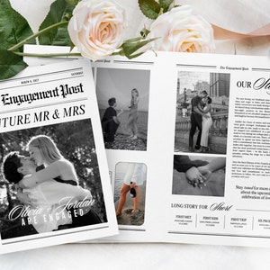 Canva Wedding Engagement Newspaper Template, Editable Newspaper Wedding ...