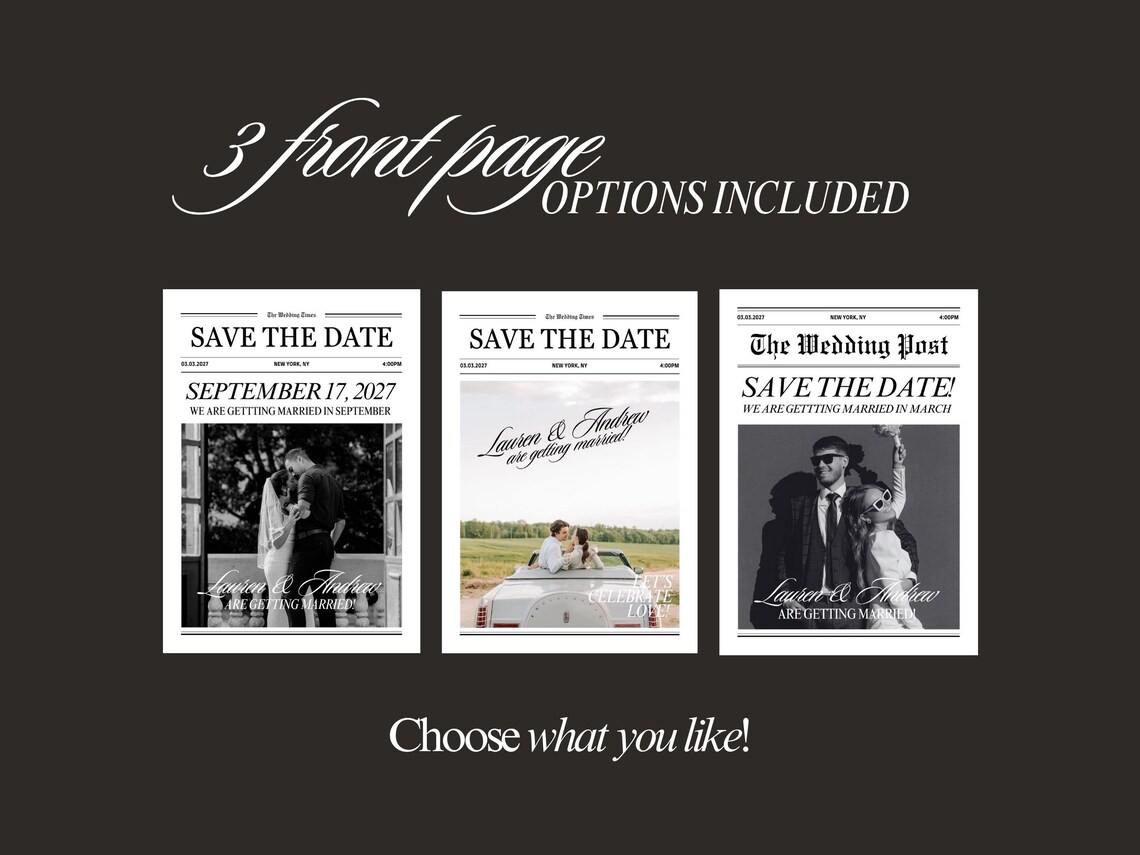 Wedding Save the Date Newspaper Template Canva Newspaper Save - Etsy