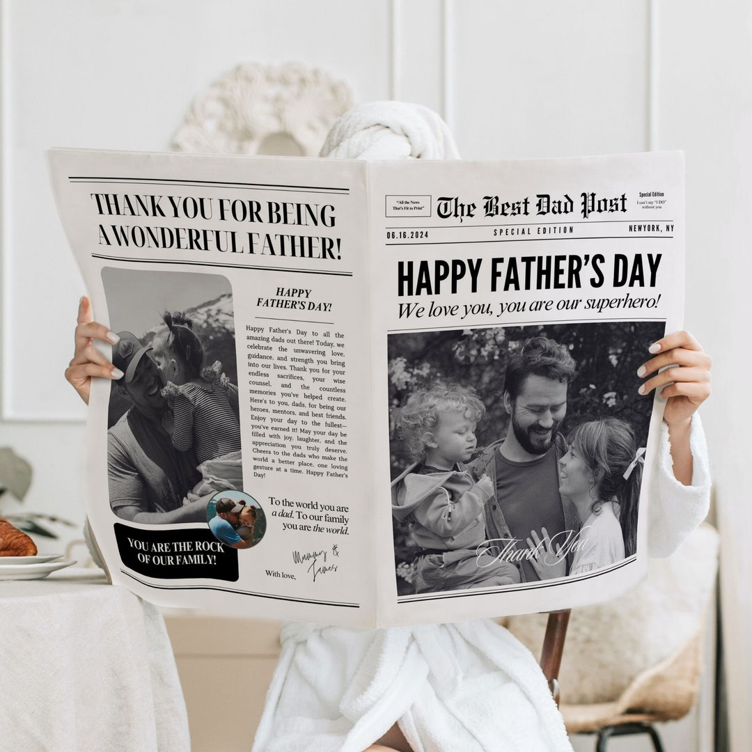 Newspaper Father's Day Canva Template, First Fathers Day DIY Gift for ...
