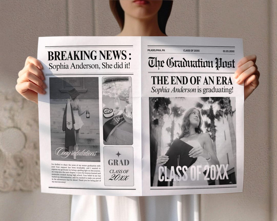 Canva Graduation Newspaper Template, Editable Newspaper Graduate, Large ...