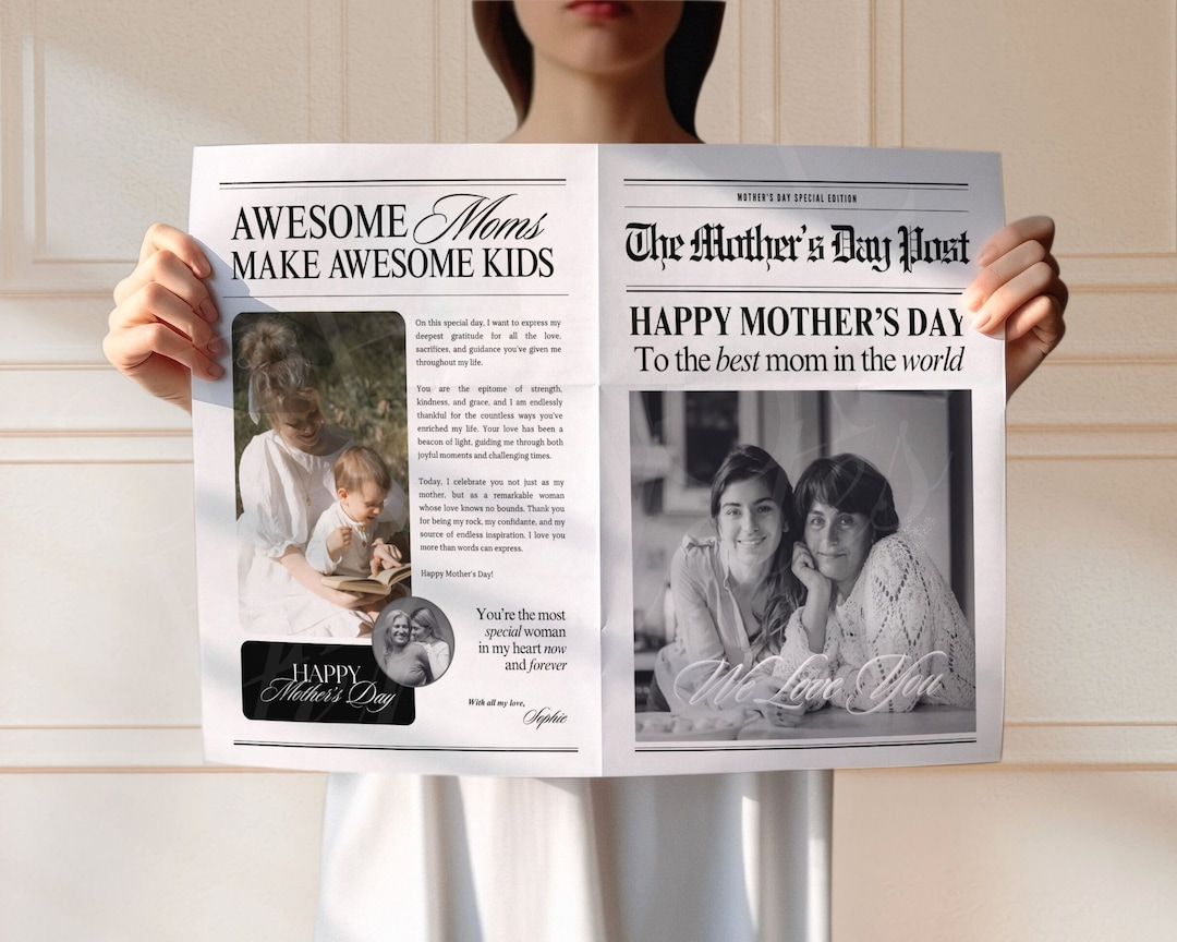 Editable Newspaper Mothers Day Card, Canva Mothers Day Newspaper ...