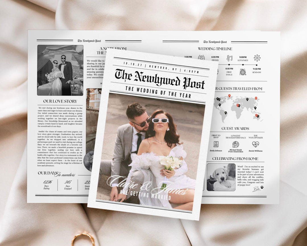 Canva Wedding Newspaper Template, Editable Newspaper Wedding Program ...