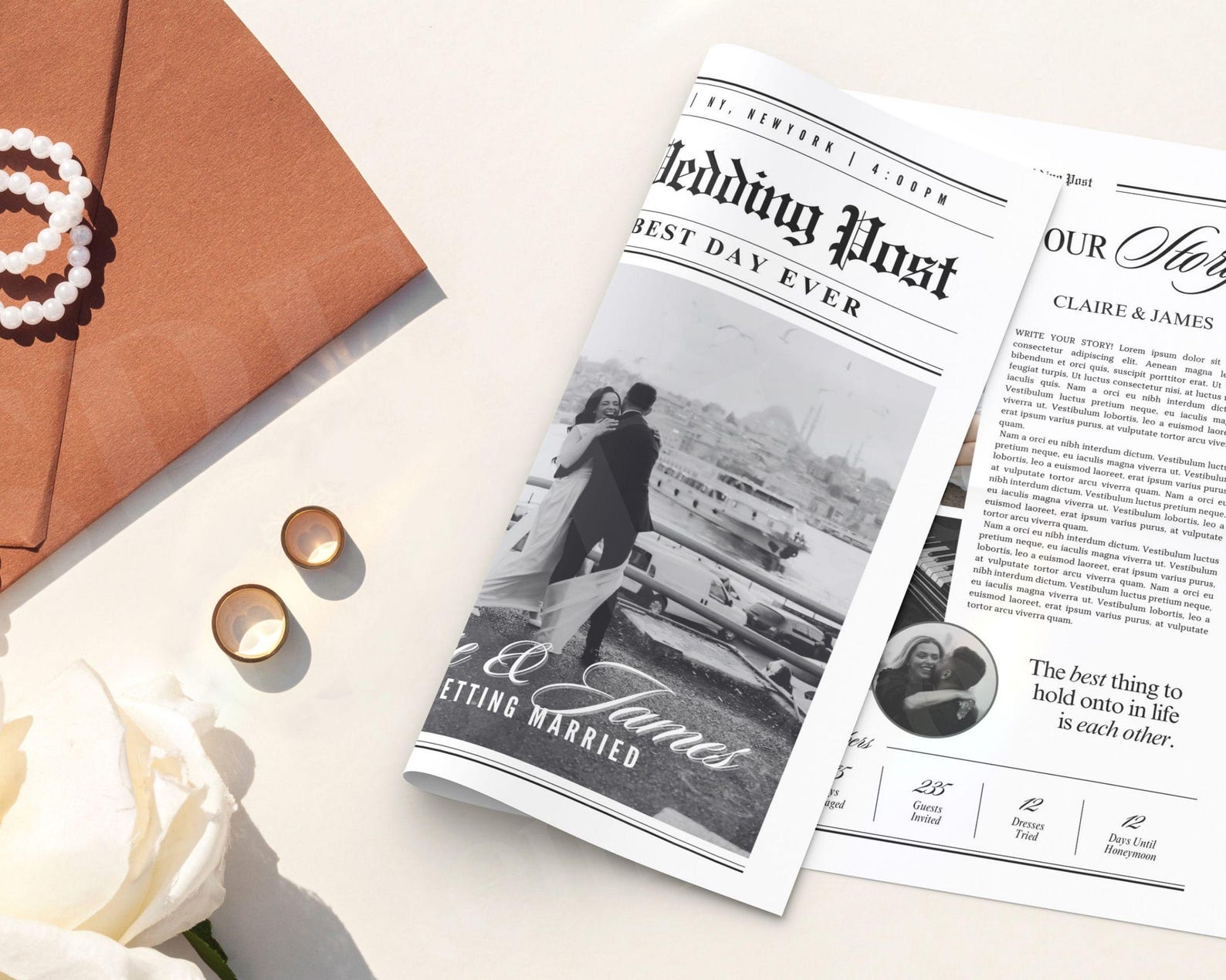 Large Newspaper Wedding Program, Canva Wedding Newspaper Template ...