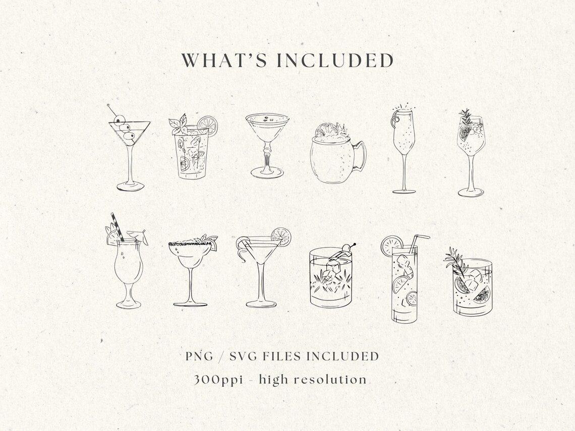 Signature Cocktail Illustration Svg Minimalist Bar Menu - Etsy
