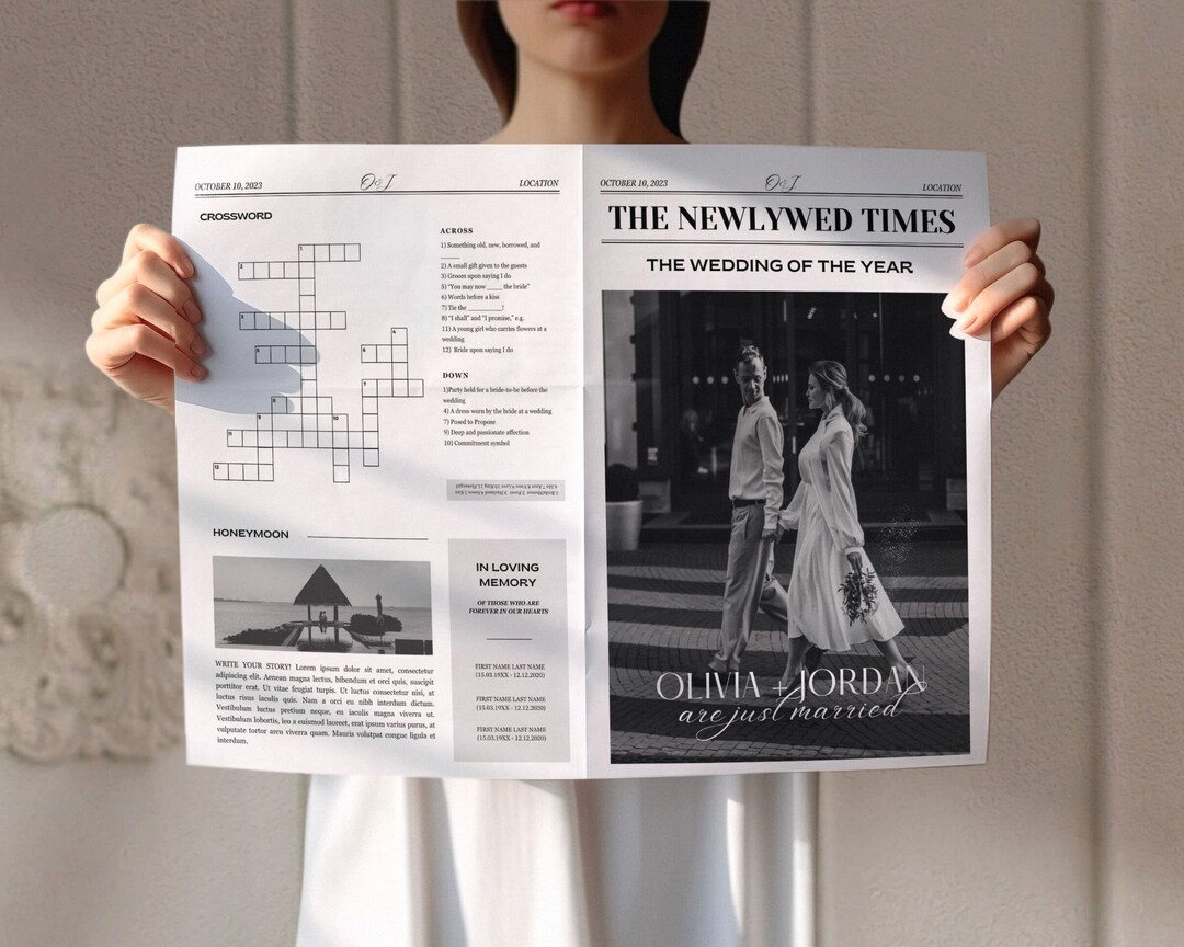 Canva Wedding Newspaper Template, Editable Newspaper Wedding Program ...