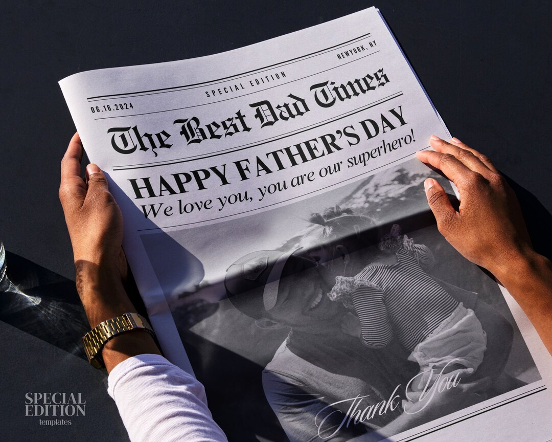 Newspaper Fathers Day Template, First Fathers Day DIY Gift for Husband ...