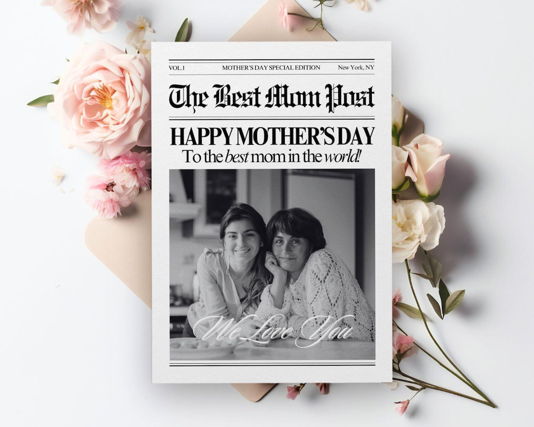 Canva Mothers Day Newspaper Template, Editable Moms Day Card, Printable ...