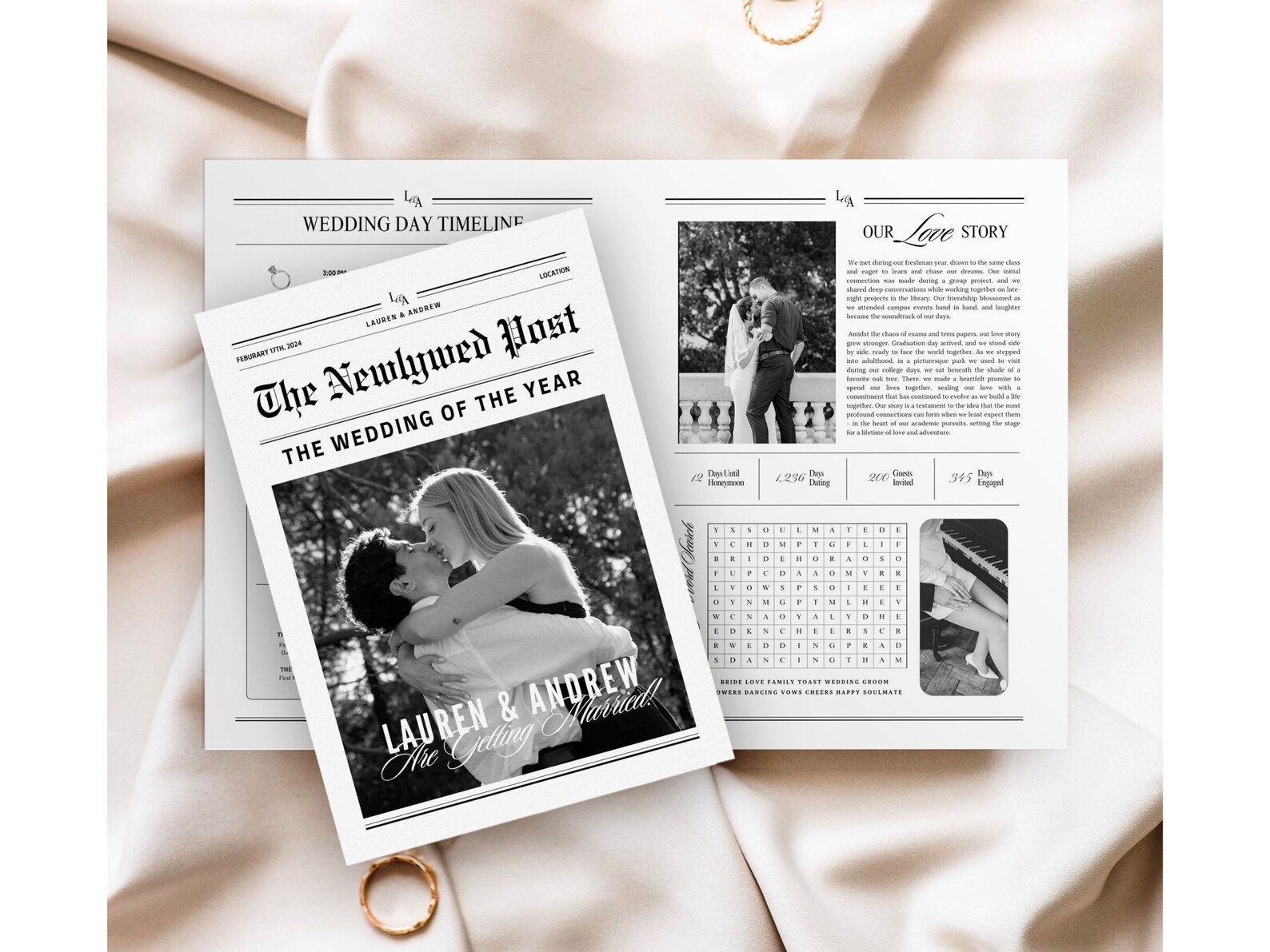 Large Newspaper Wedding Program, Canva Wedding Newspaper Template ...