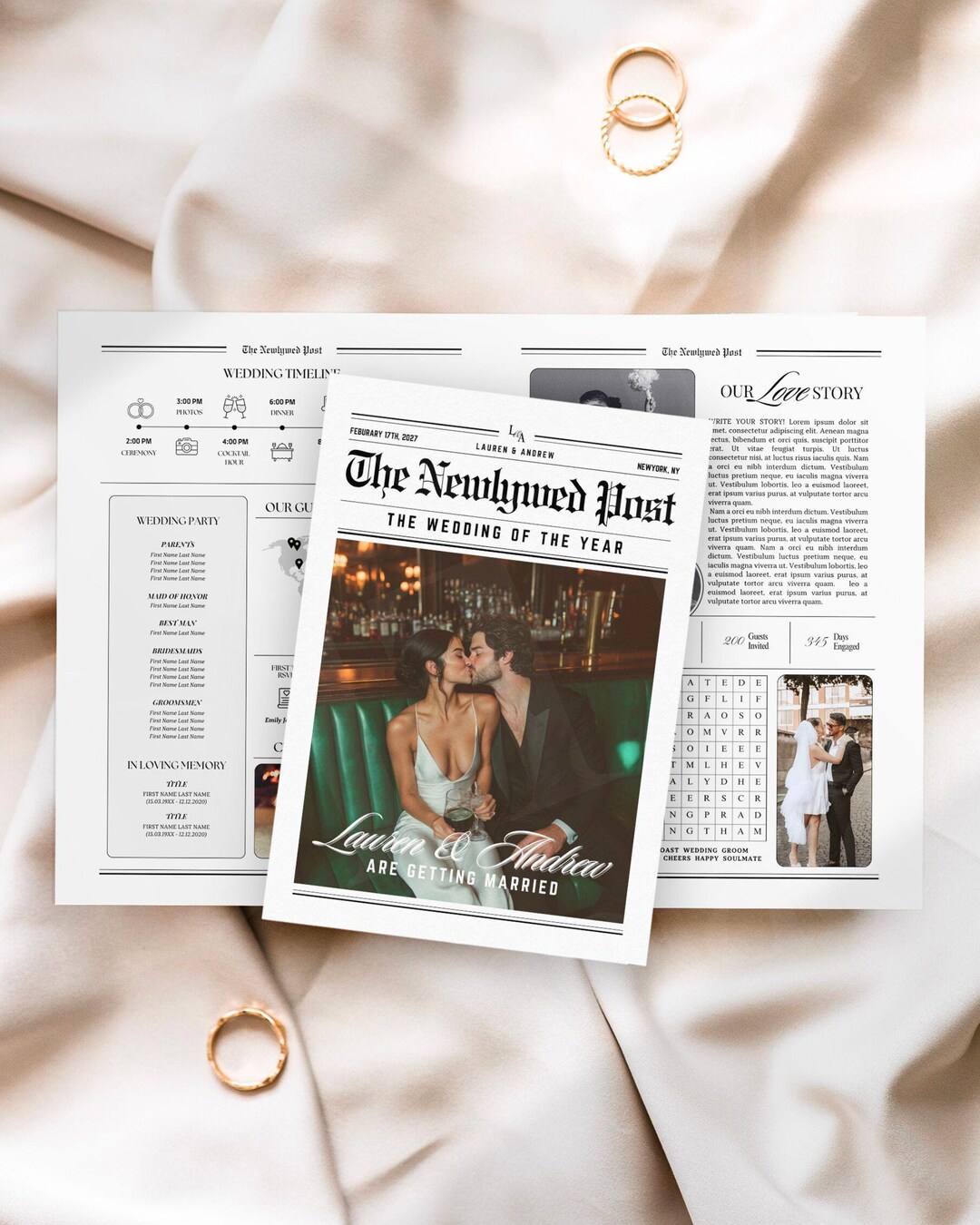 Canva Wedding Newspaper Template, Editable Newspaper Wedding Program ...