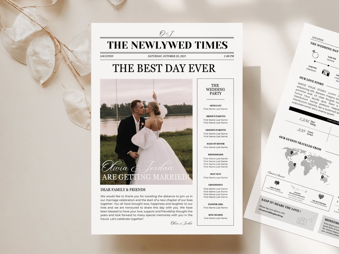 2 Sided Wedding Newspaper,newspaper Wedding Program, Canva Wedding ...