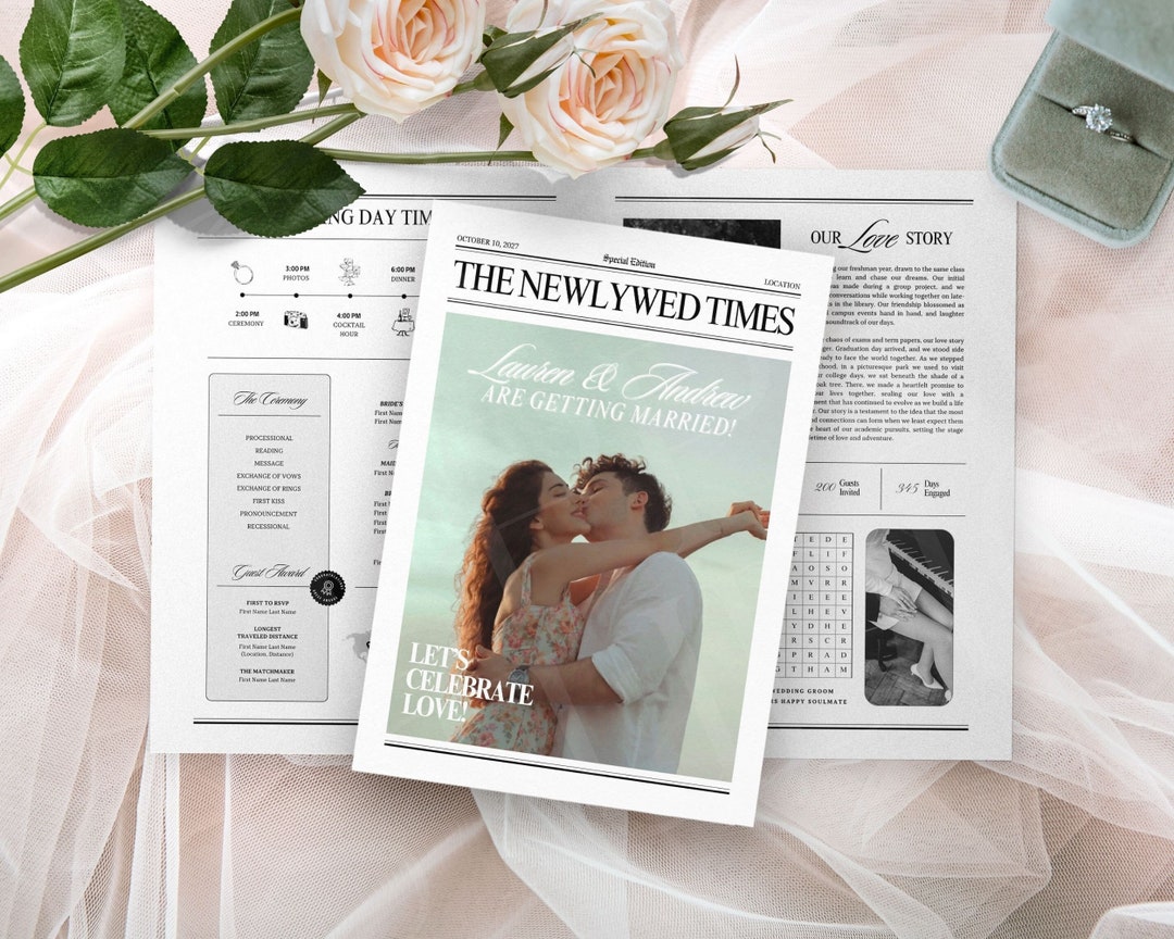 Canva Wedding Newspaper Template, Large Newspaper Wedding Program ...