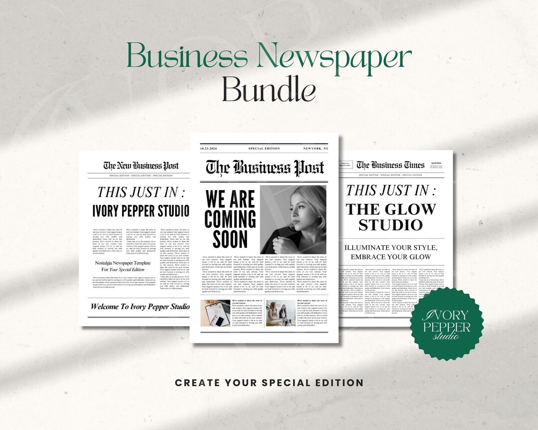 Canva Business Newspaper Template Bundle, Editable Large Newspaper New ...