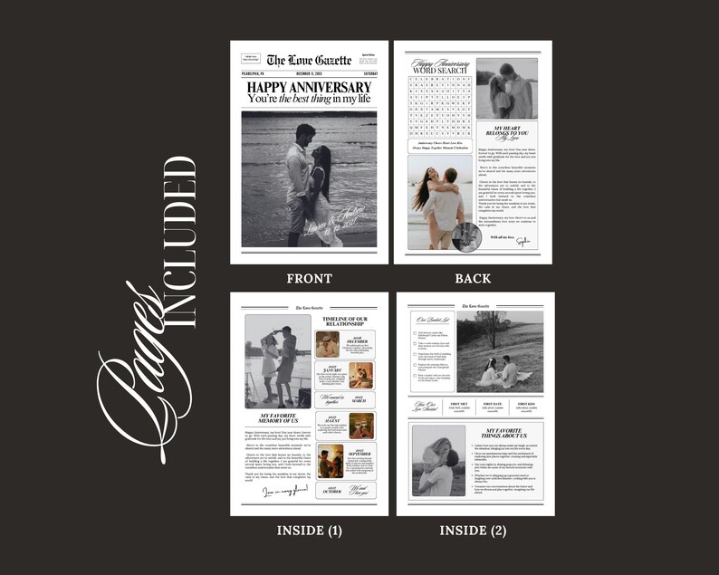 Couple Anniversary Newspaper Template, First Anniversary Gift for Wife ...