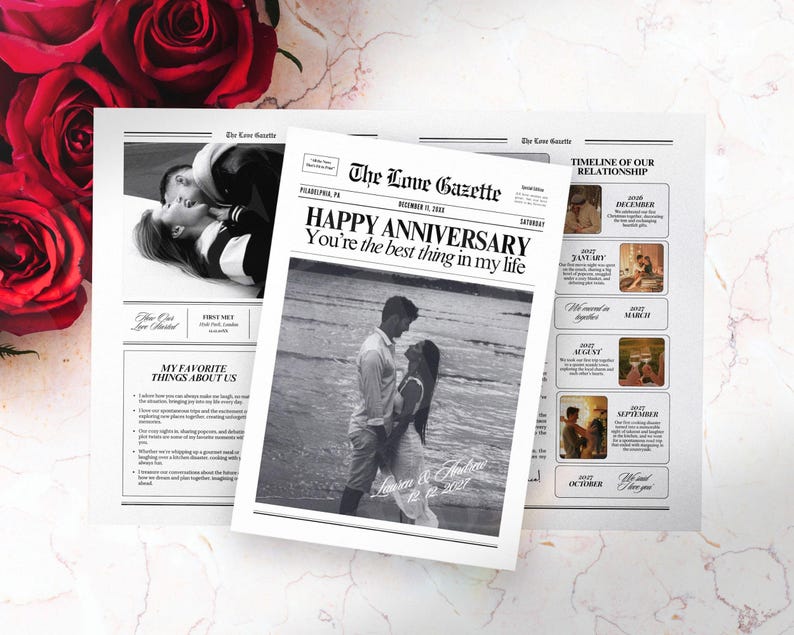 Editable Anniversary Newspaper Template, 1 Year Anniversary Gift for ...