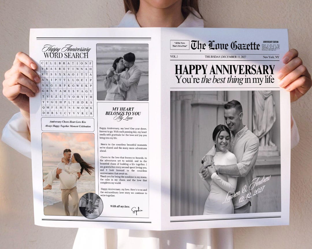 Couple Anniversary Newspaper Template, First Anniversary Gift for Wife ...