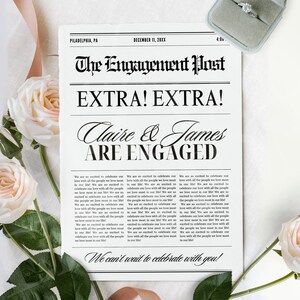 Editable Wedding Engagement Newspaper Template, Canva Newspaper Wedding ...