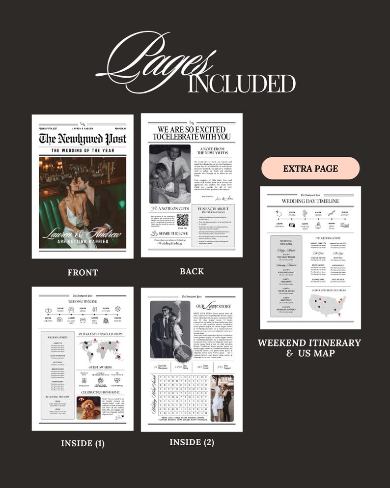 Canva Wedding Newspaper Template, Editable Newspaper Wedding Program ...