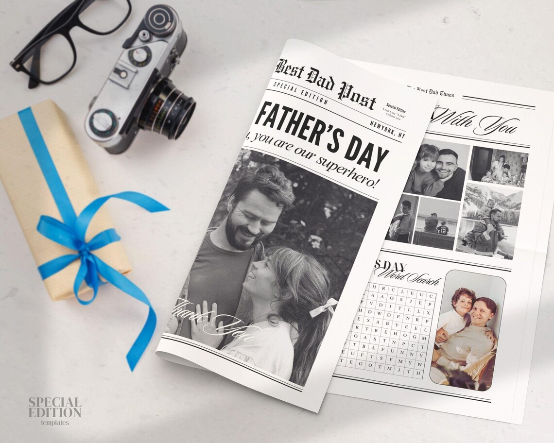 Newspaper Father's Day Canva Template, First Fathers Day DIY Gift for ...