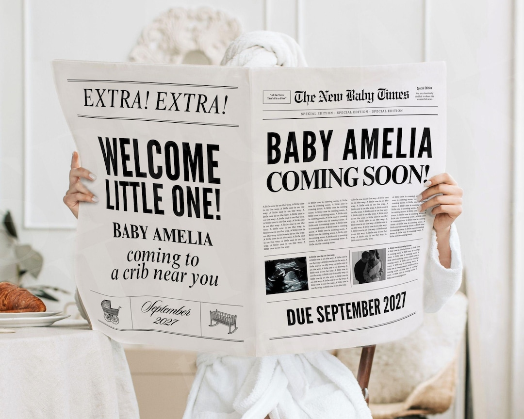 Editable Newspaper Pregnancy Announcement, Canva Baby Newspaper ...