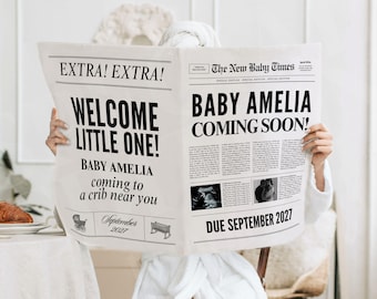 Editable Newspaper Pregnancy Announcement, Canva Baby Newspaper ...