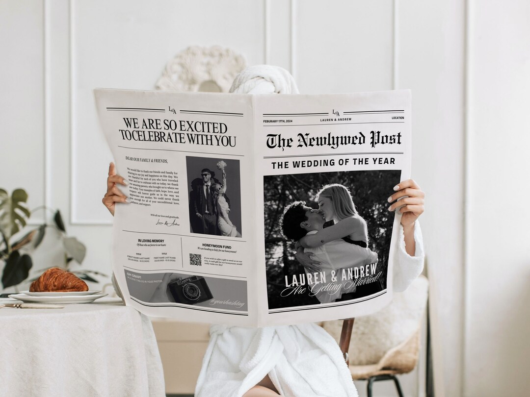 Large Newspaper Wedding Program, Canva Wedding Newspaper Template ...